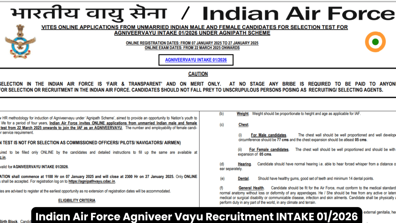 Indian Air Force Agniveer Vayu Recruitment 2025 [OUT]: Apply for IAF Agniveer Vayu Intake 01/ ...