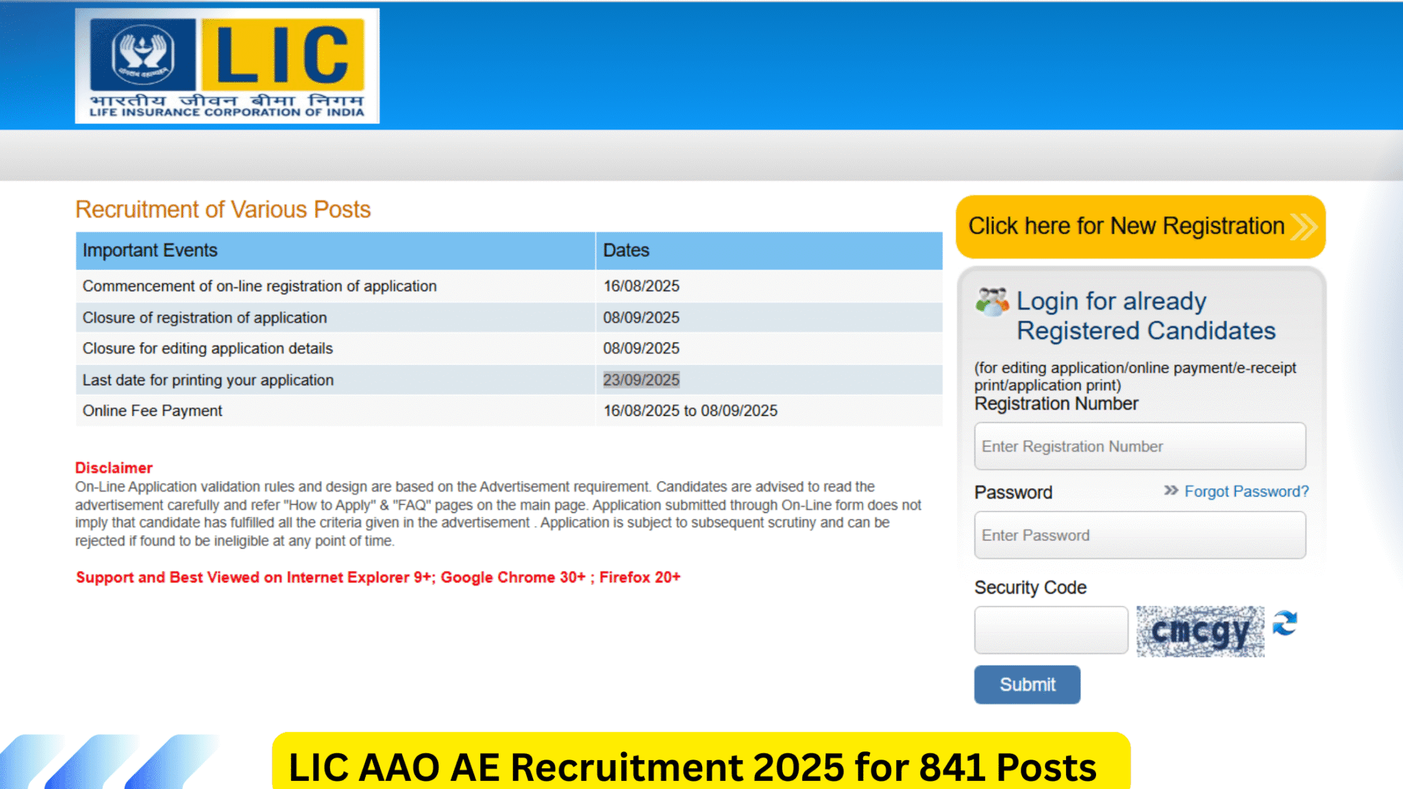LIC AAO AE Recruitment 2025 [OUT]: Apply Online for 841 Posts @https ...