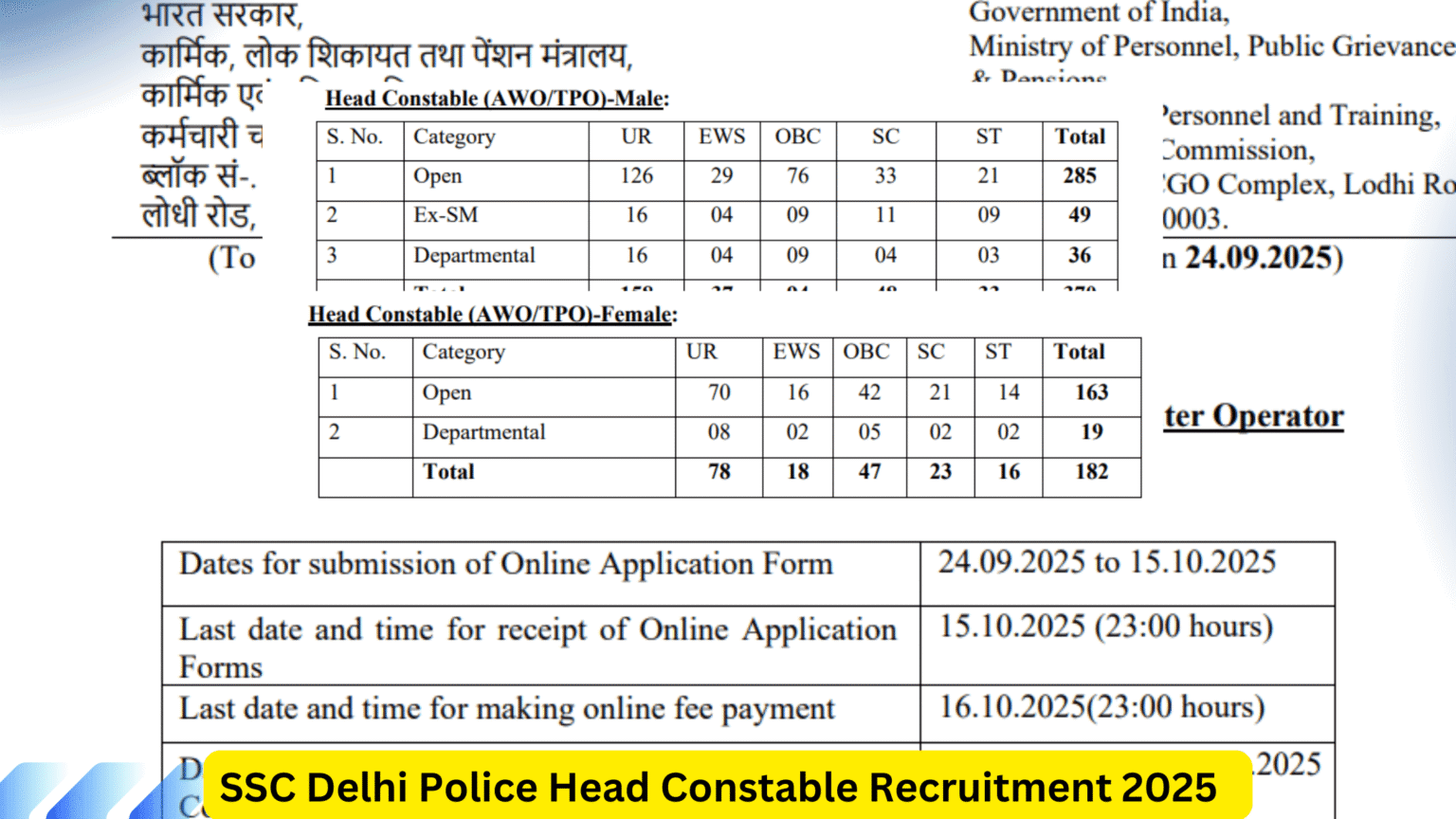 SSC Delhi Police Head Constable Recruitment 2025: Apply Now for 552 ...