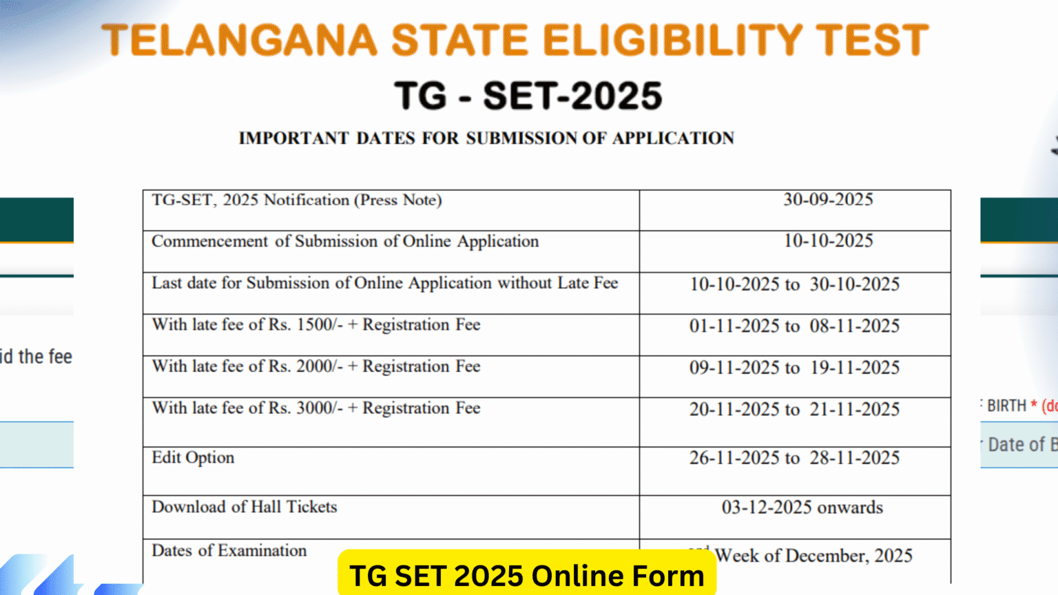 TG SET 2025 Online Form Notification [Apply Now]: Apply Now for TG SET @telanganaset.org