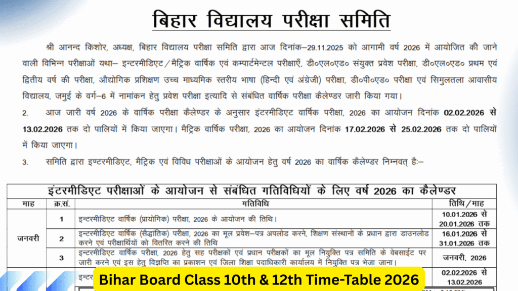 Bihar Board Class 10th & 12th Time-Table 2026 [Out]: Download Exam ...