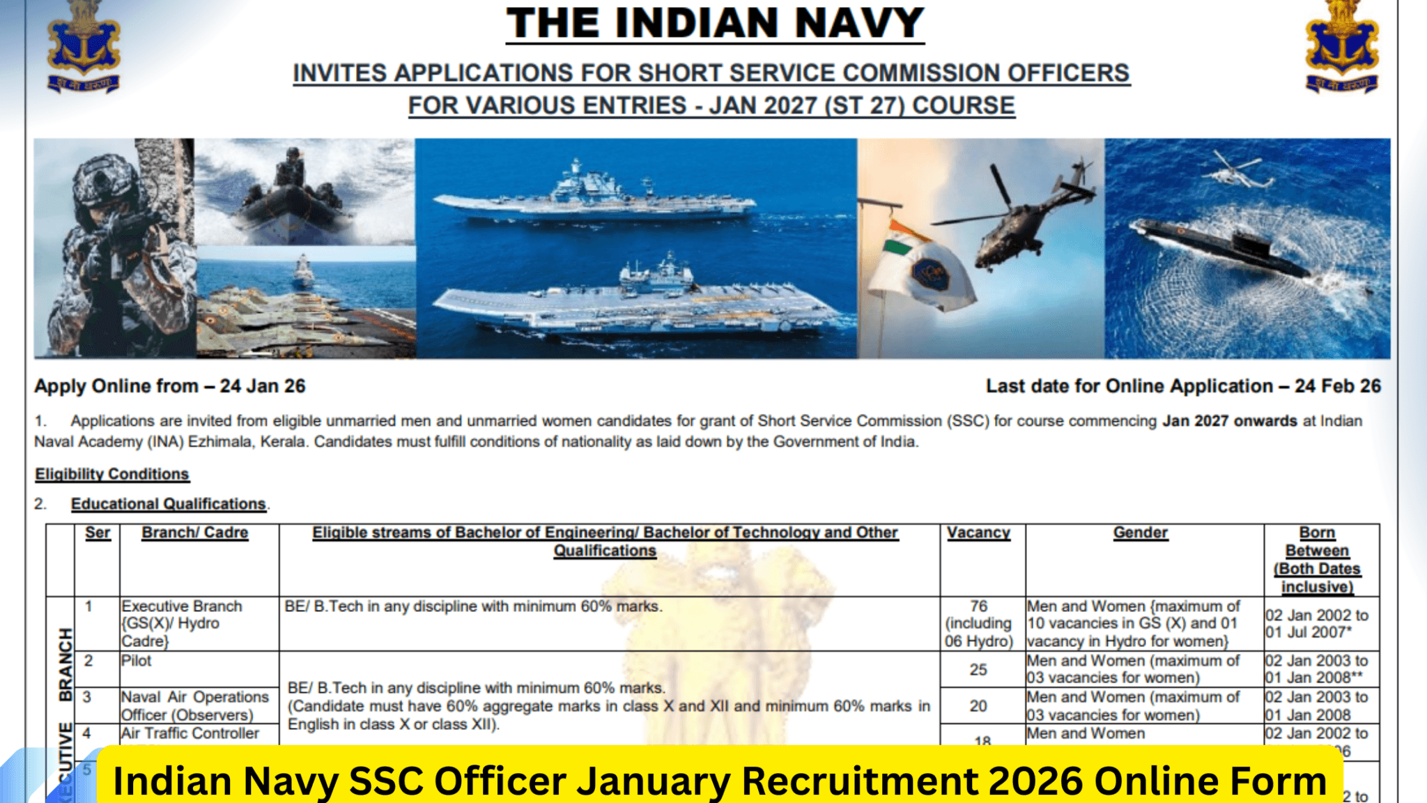 Indian Navy SSC Officer January Recruitment 2026 Online Form [Apply ...